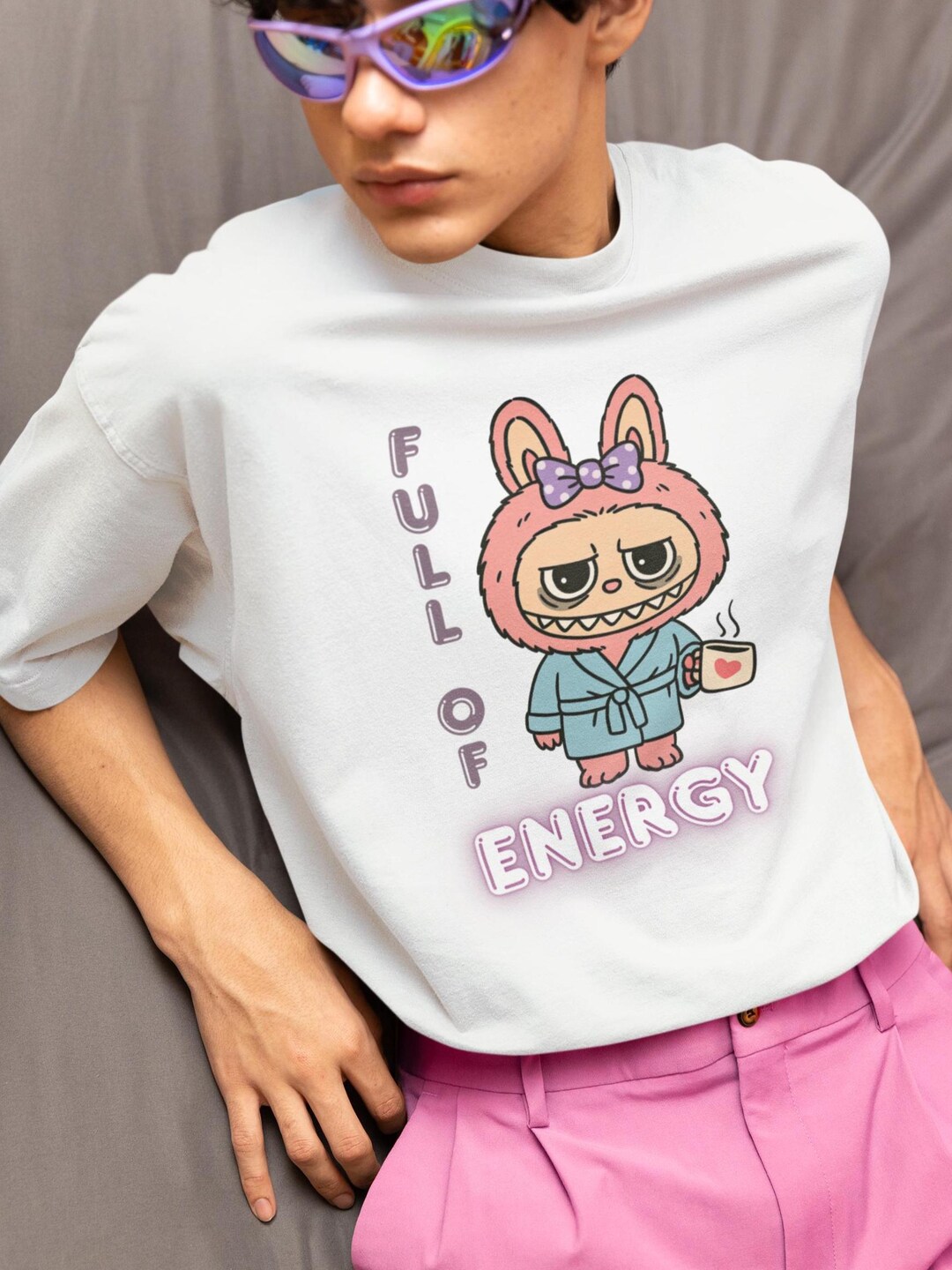 Full of Energy Labubu Shirt – Funny Tired Monster Tee – Kawaii Coffee ...