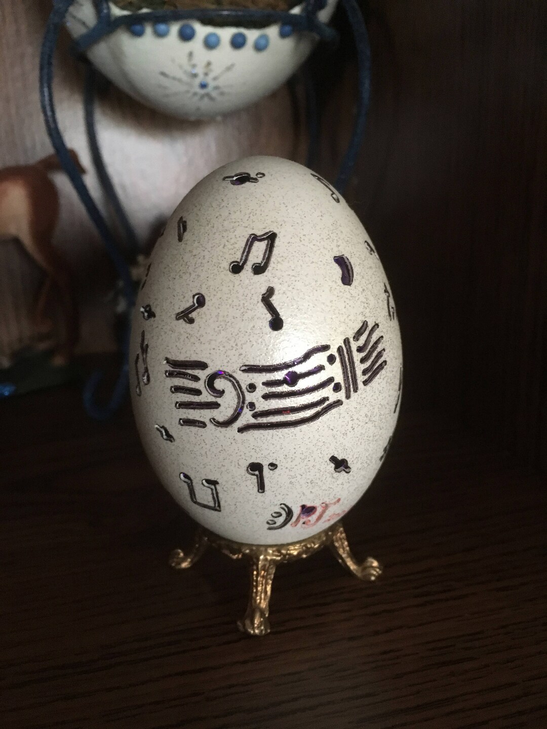 Hand Carved Musical Notes Goose Egg, Decorated Egg, Mothers Day Gift ...