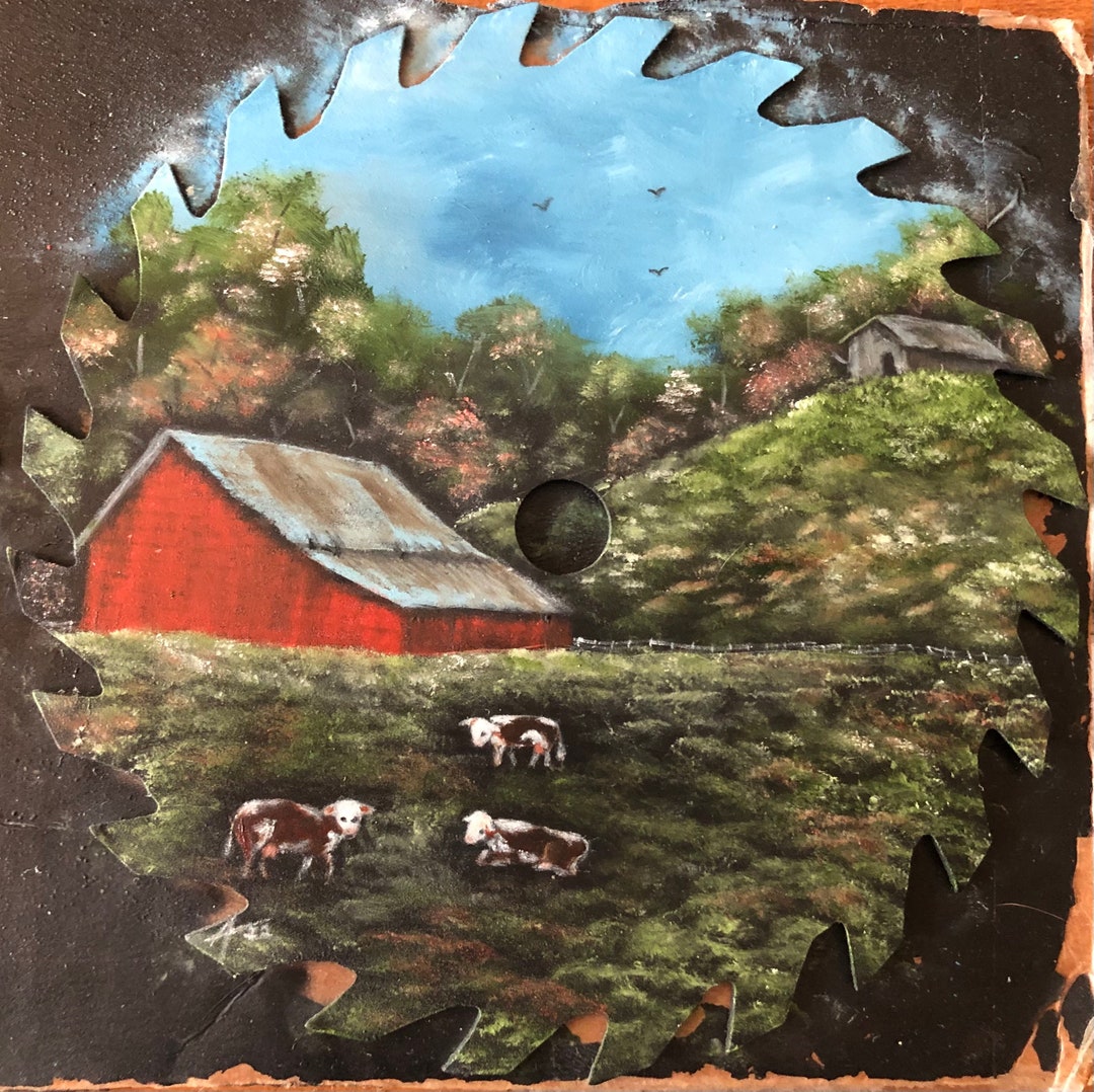 Custom Order Hand Painted Spring Cow Farm 6.5 -7.5 Inch Saw Blade, Oil ...
