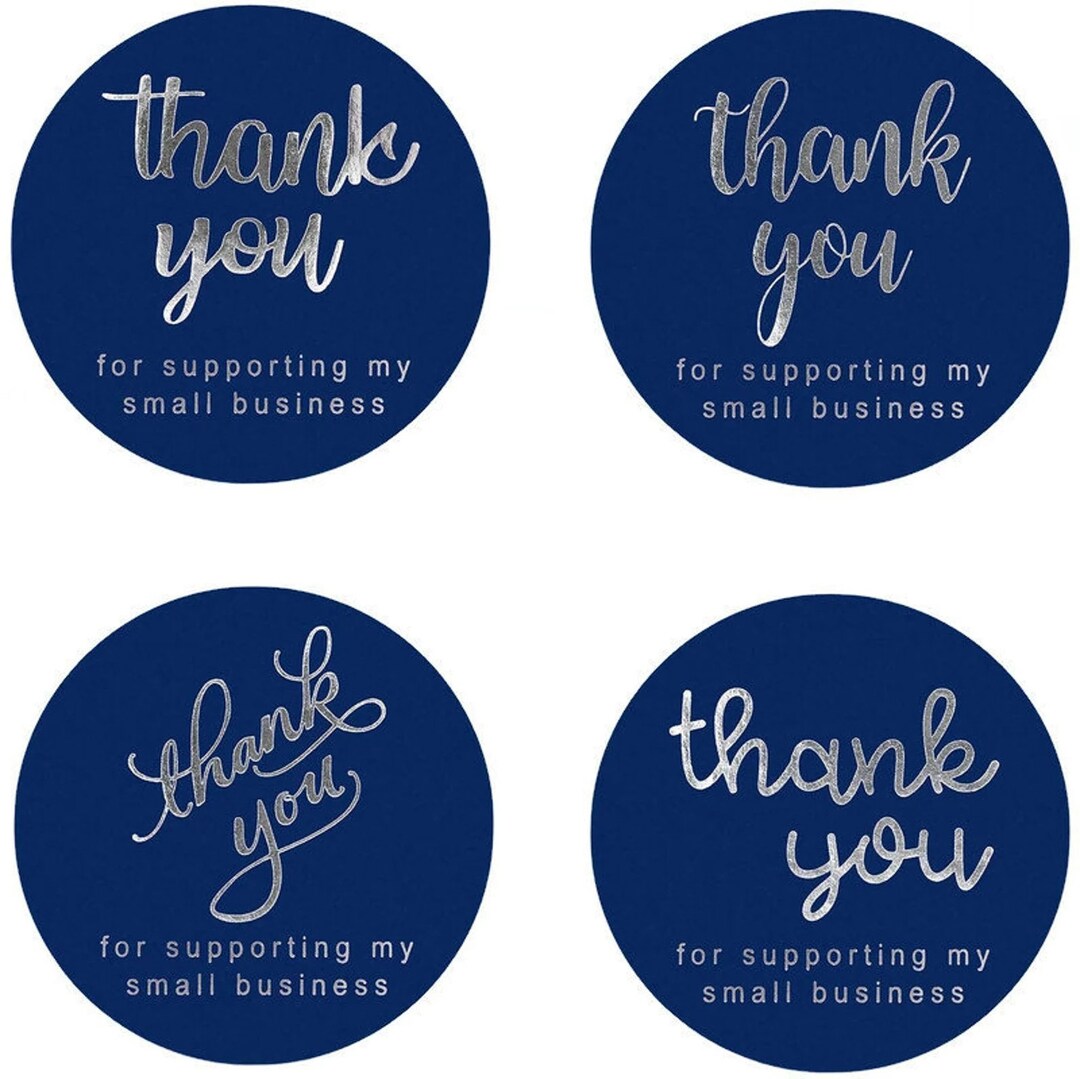 Navy Blue Thank You Stickers, Silver Cursive, Small Business, 1.5 Inch ...