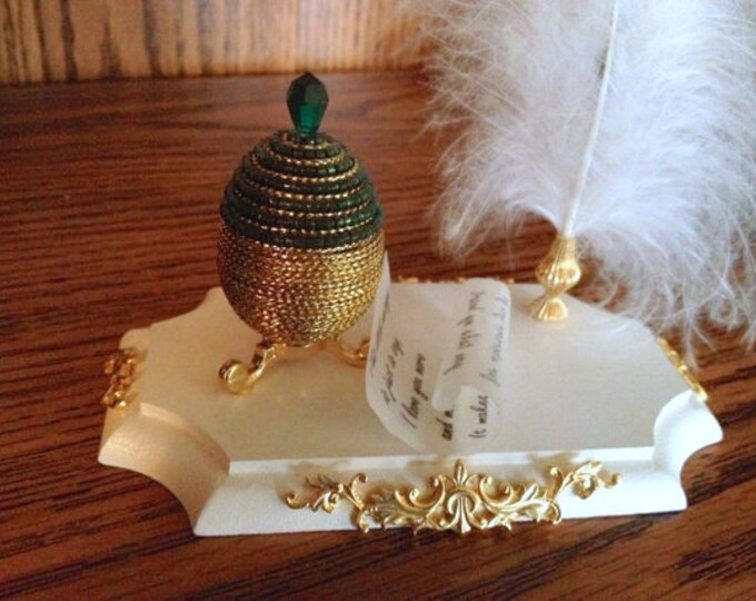 Decorated Egg Quail Egg Desk Set Miniature Green and Gold - Etsy