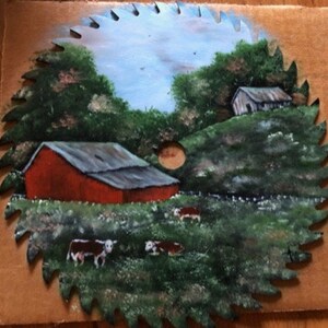 Custom Order Hand Painted Spring Cow Farm 6.5 -7.5 Inch Saw Blade, Oil ...