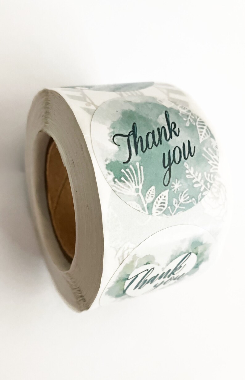 1.5 Inch Teal Blue Floral Thank You Stickers, 8 Designs, Black/white ...