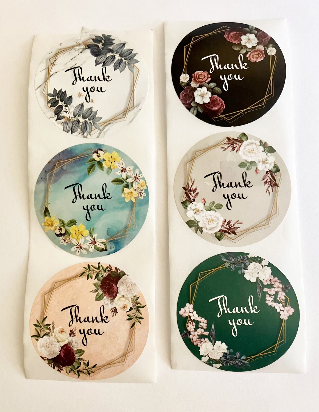 2in Floral Thank You Stickers With Black/white Lettering, 6 Designs ...