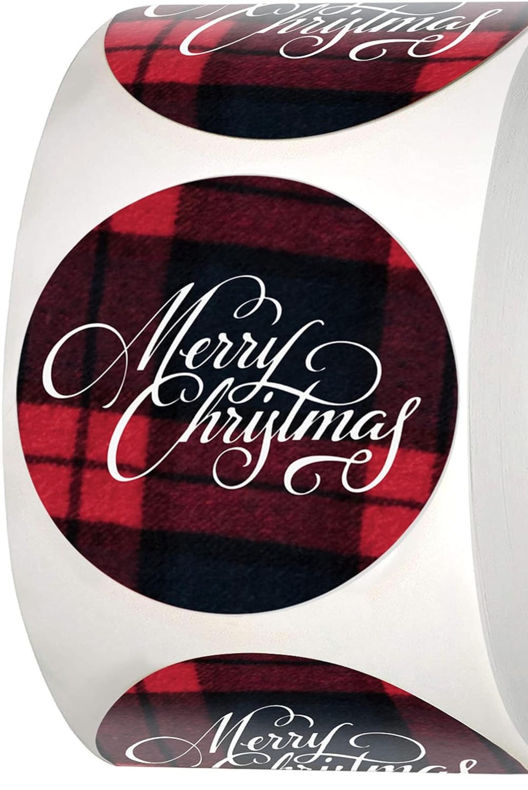 1.5 Inch Red Checks Merry Christmas Stickers, Elegant Holiday Business ...