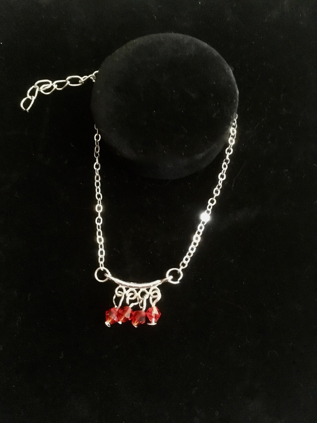 Red and Silver Crystal Chain Bracelet, Red Swarovski Crystals, Handmade ...