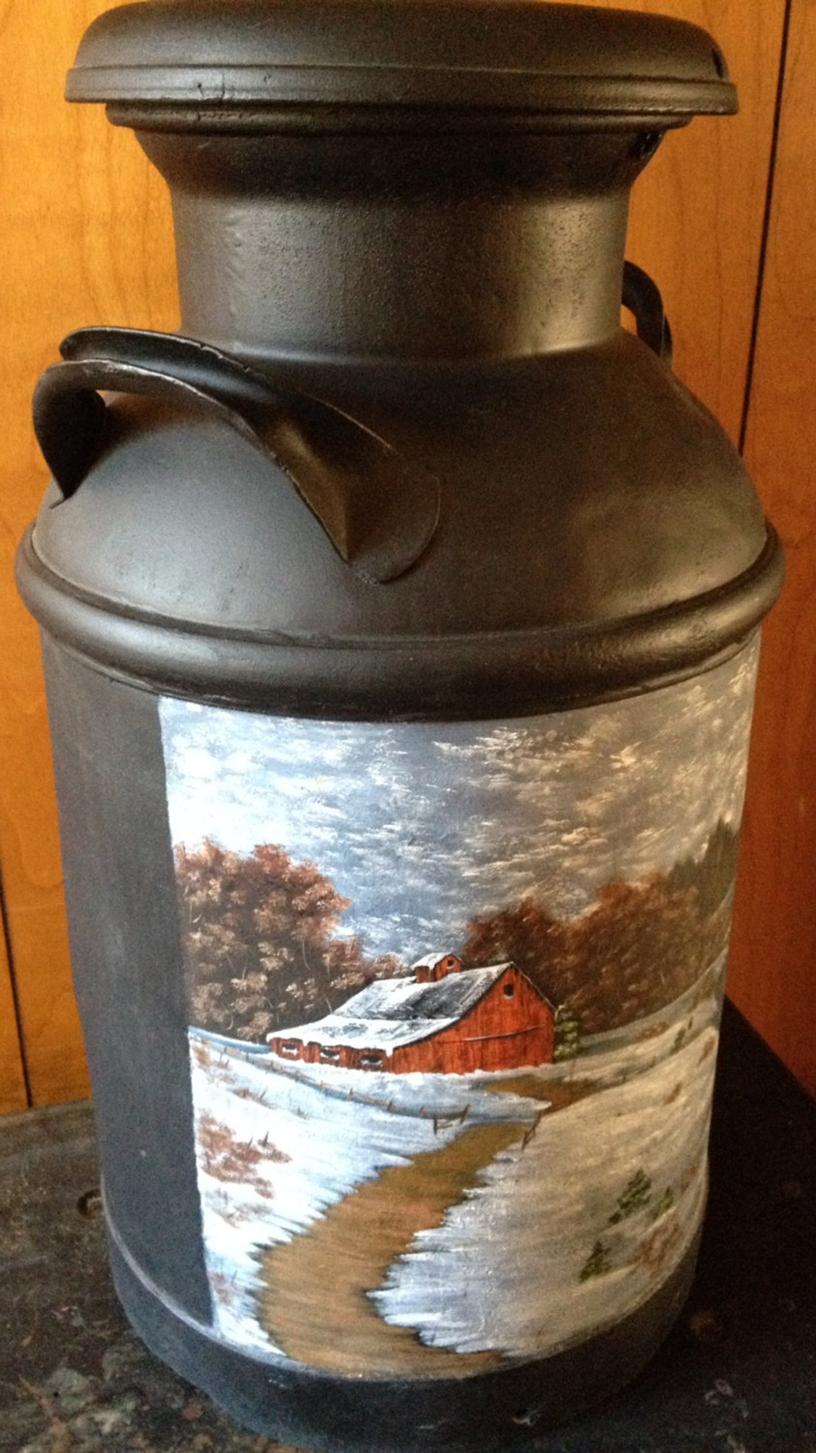 Hand Painted Winter Farm Large Milk Can, Vintage Rustic Home Decor - Etsy