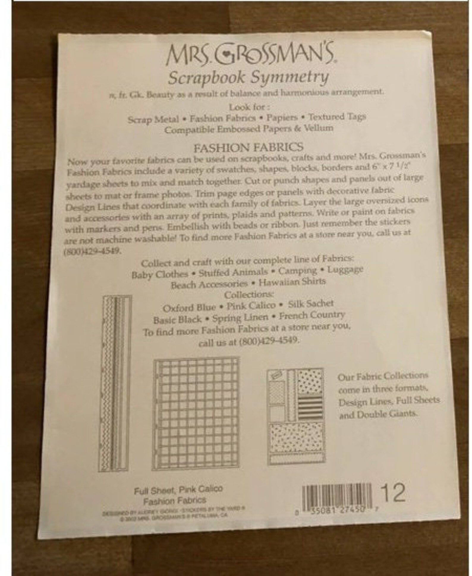 Mrs. Grossmans Scrapbook Fabric Design Line Pink Calico - Etsy