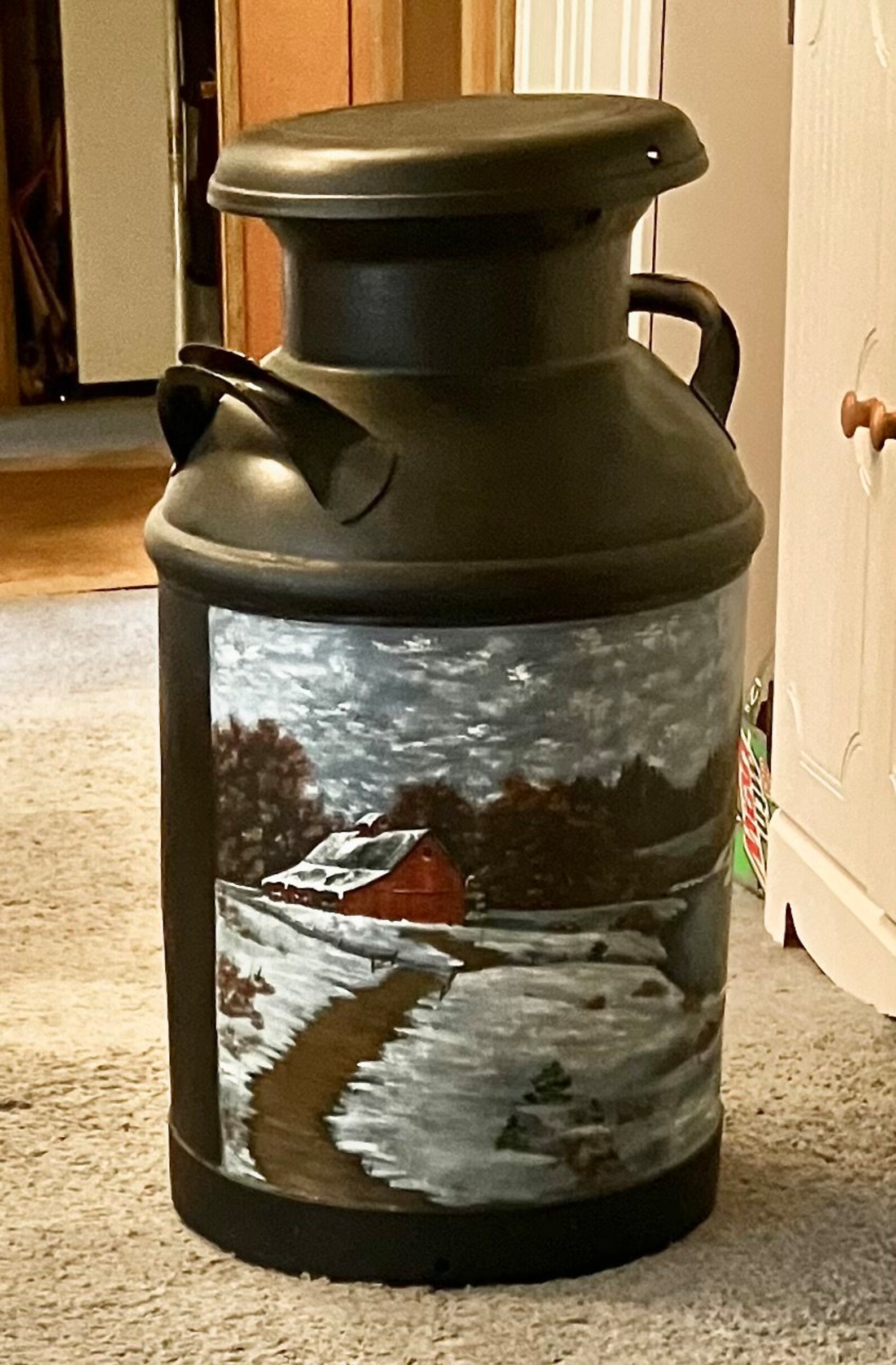 Hand Painted Winter Farm Large Milk Can, Vintage Rustic Home Decor - Etsy