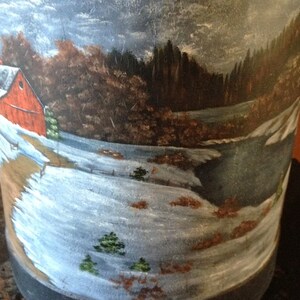 Hand Painted Winter Country Farm Milk Can, Metal Art, Oil Painting ...