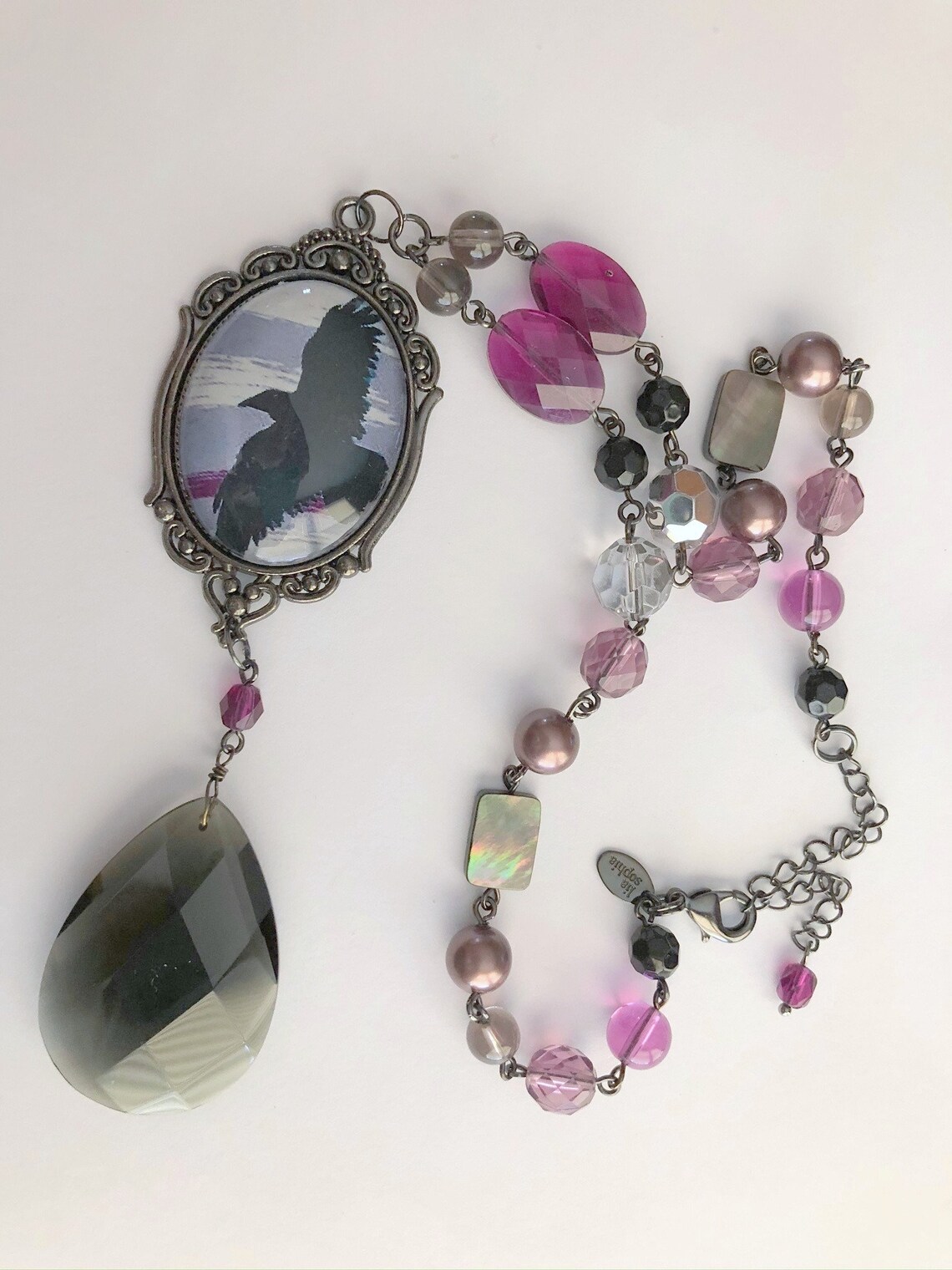 Purple Lia Sophia Beaded Raven Necklace Black Raven Cabochon - Etsy