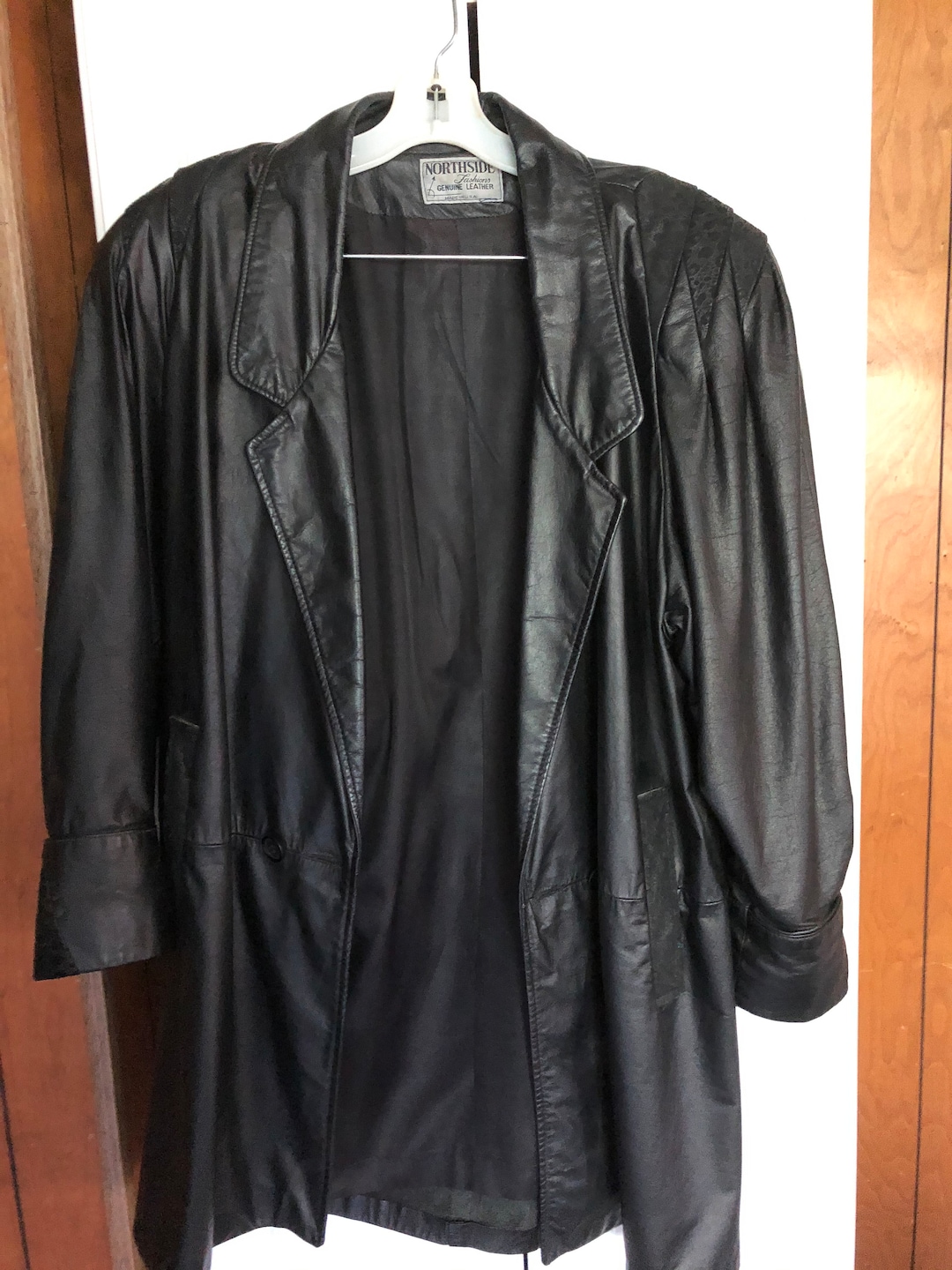 Vintage Black Leather Coat, 90s Northside Genuine Leather Jacket, Size ...