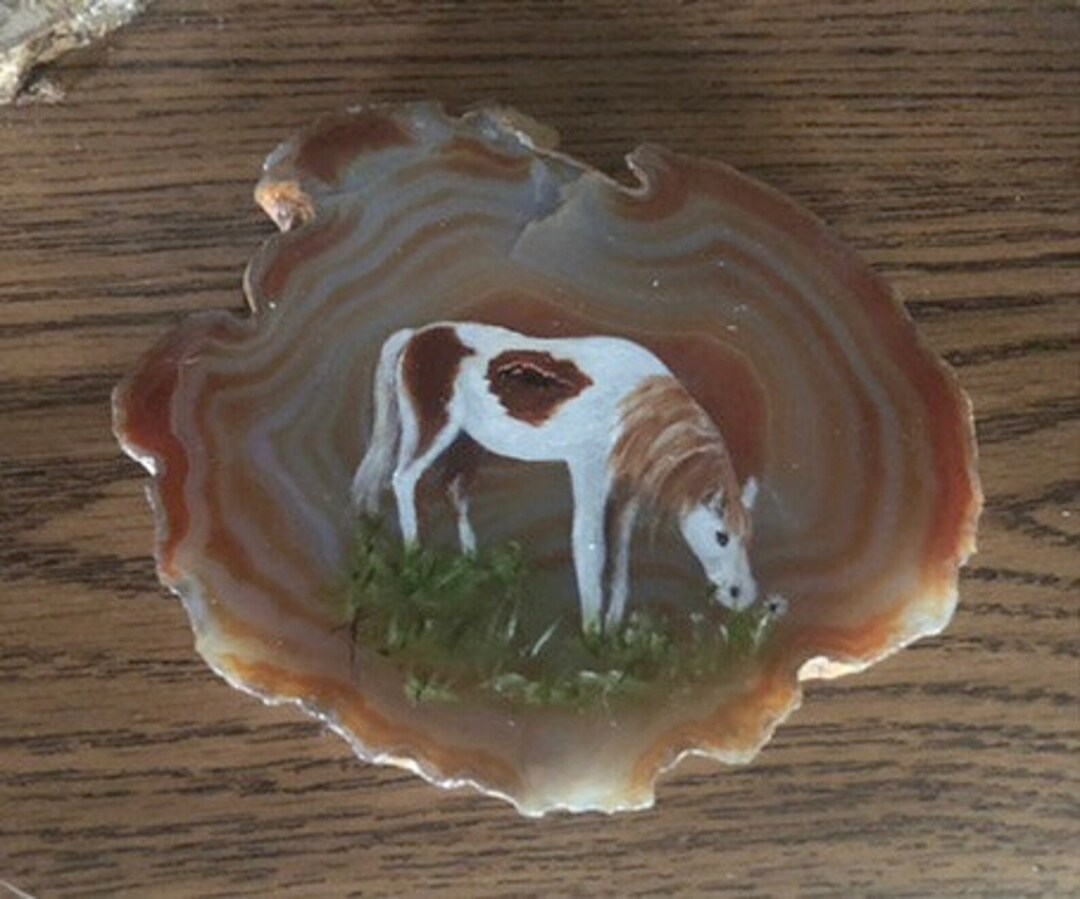 Hand Painted Geode Horse on A Brazilian Slice, Unisex Gift Idea, Rustic ...