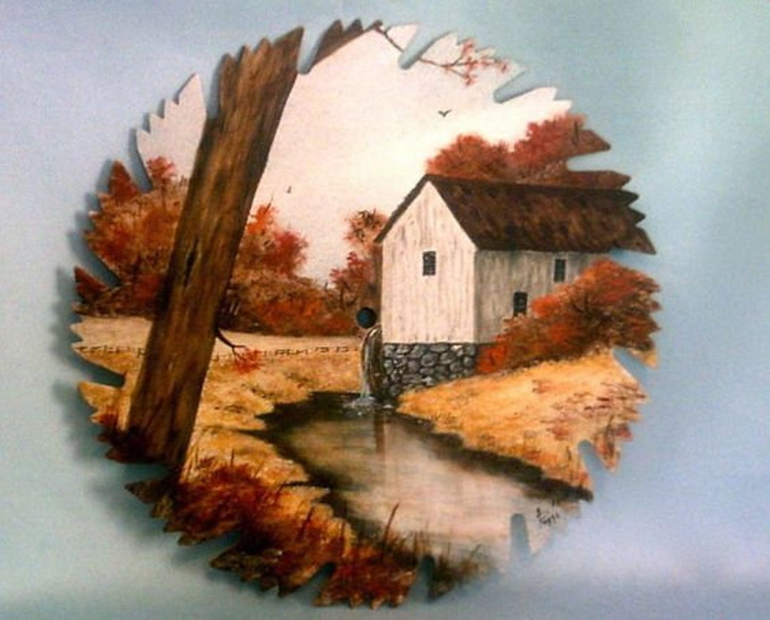 Custom Order Fall Mill Scene on 9 Inch Saw Blade Cut Out, Gift Idea ...