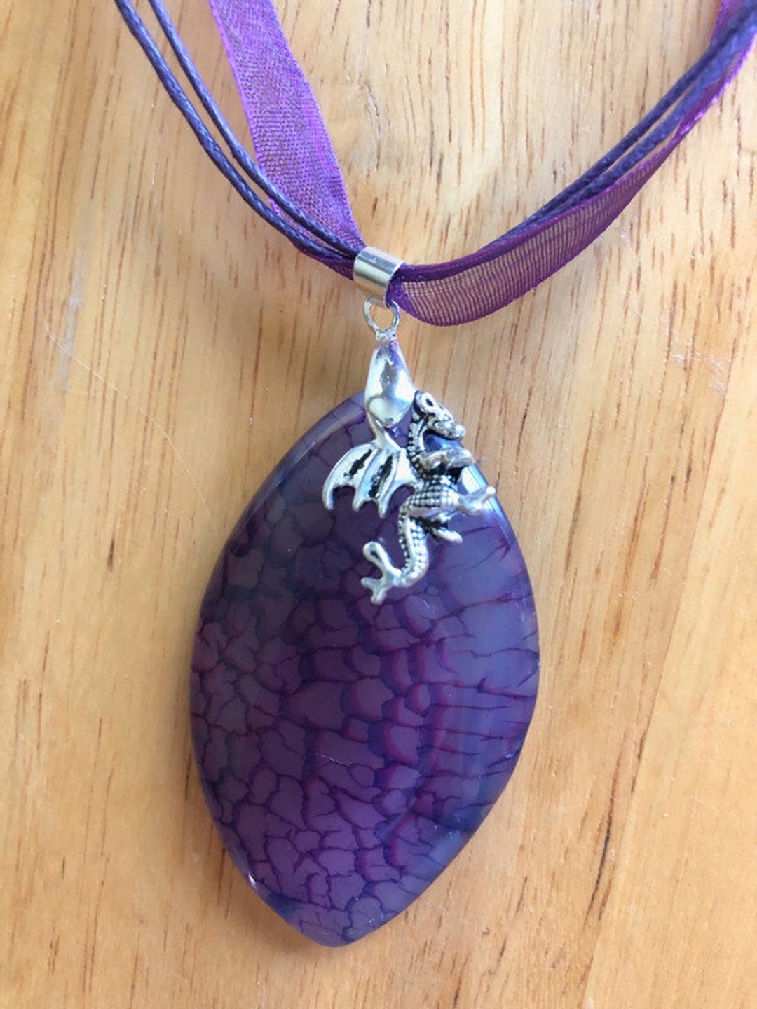 Dragon Vein Transparent Horse Eye Geode Pendant Necklace, Pale Purple ...