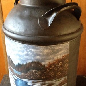 Hand Painted Winter Country Farm Milk Can, Metal Art, Oil Painting ...