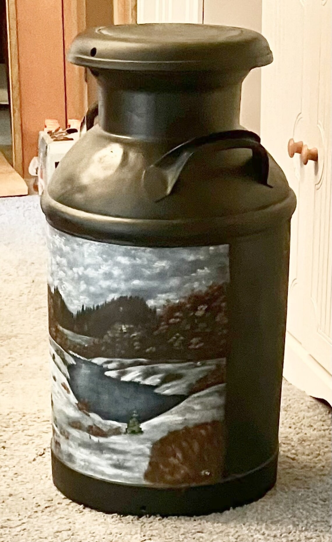 Hand Painted Winter Farm Large Milk Can, Vintage Rustic Home Decor - Etsy