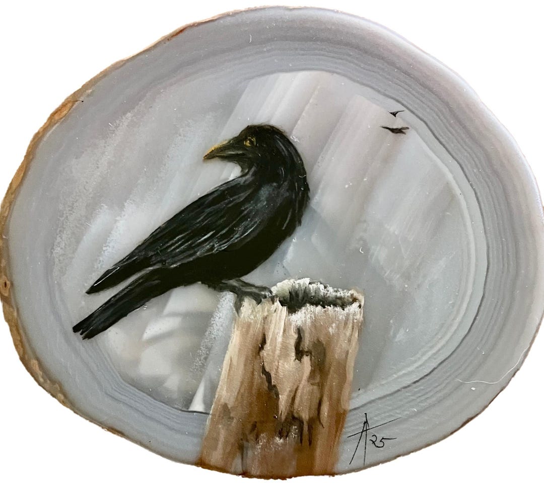 Hand Painted Black Raven on Natural Quartz Geode Slab With Oils ...