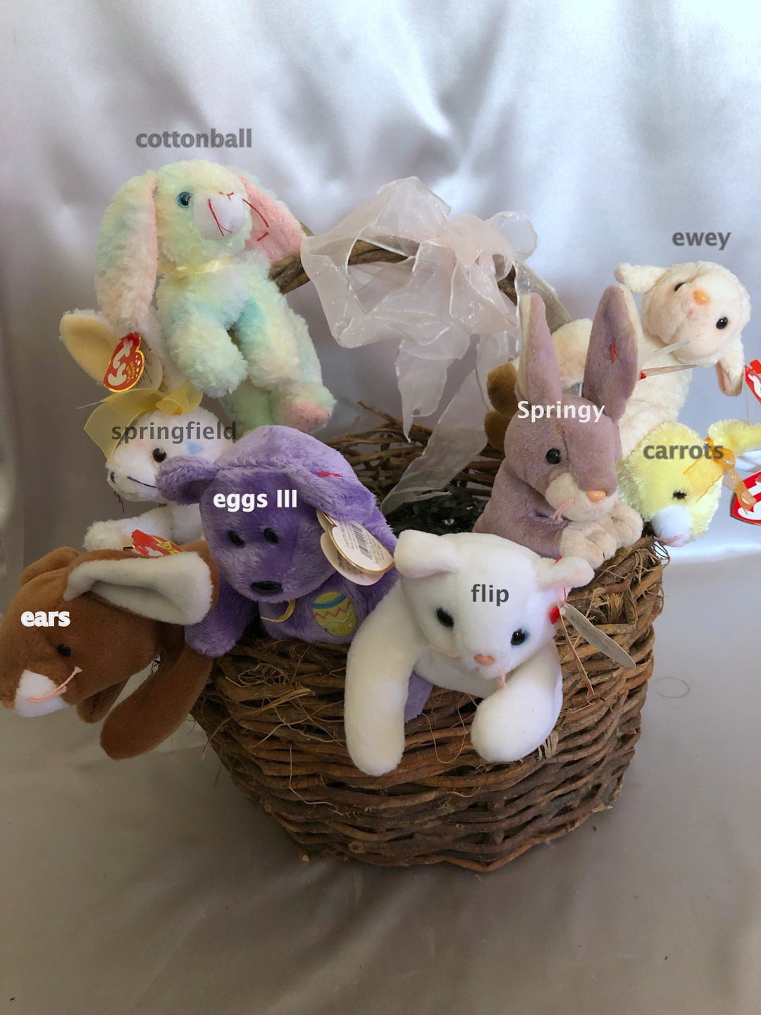 Vintage Easter Basket With Ty Beanie Babies Collection, Ty Teenie ...
