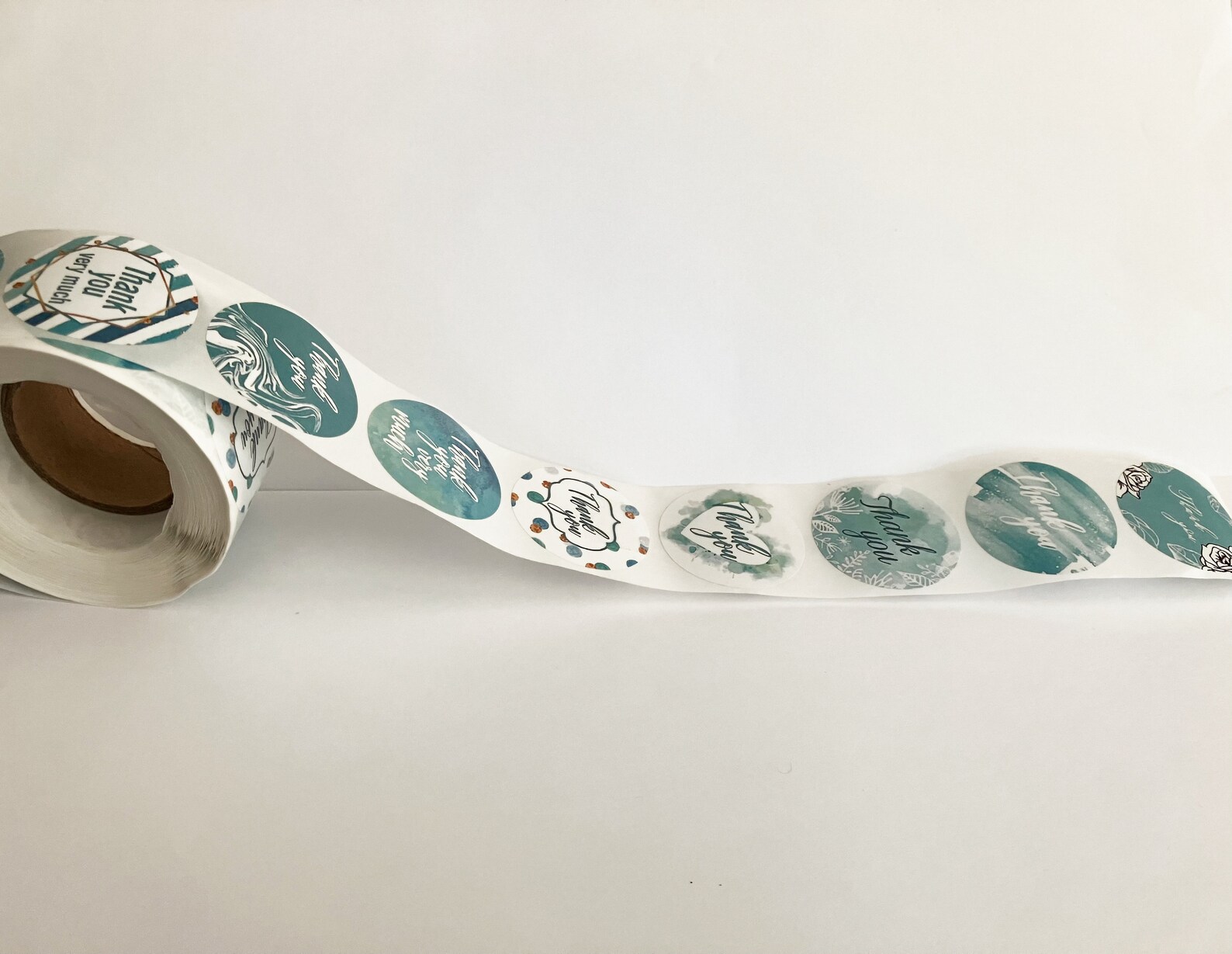 1.5 Inch Teal Blue Floral Thank You Stickers, 8 Designs, Black/white ...