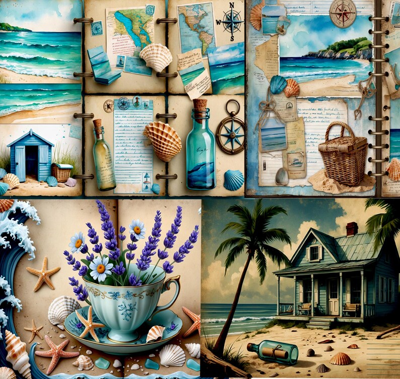 Summer Beach Junk Journal Kit: Printable Coastal Ephemera & Nautical ...