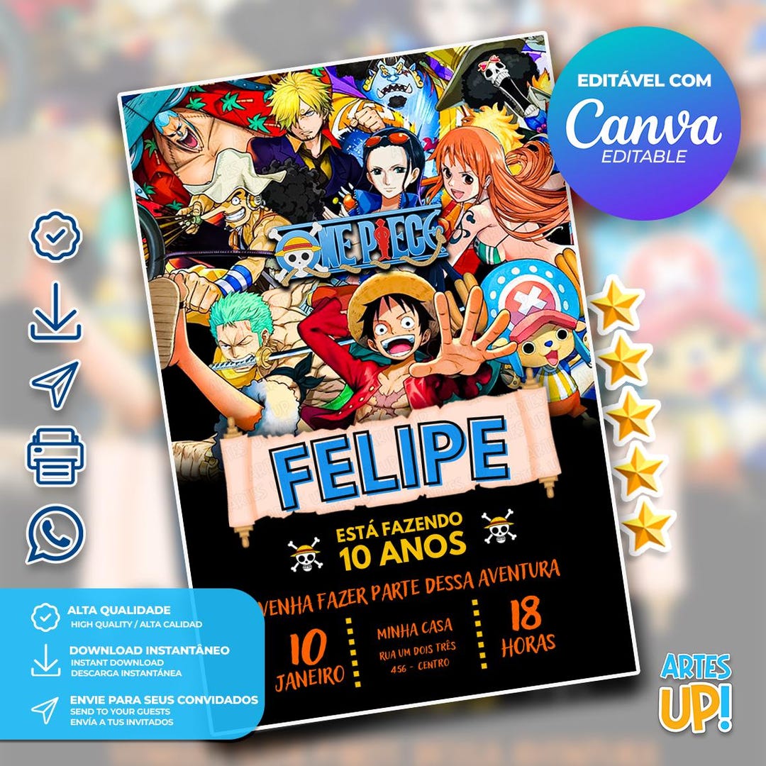 One Piece Birthday Invitation Editable | One Piece Boy Digital ...