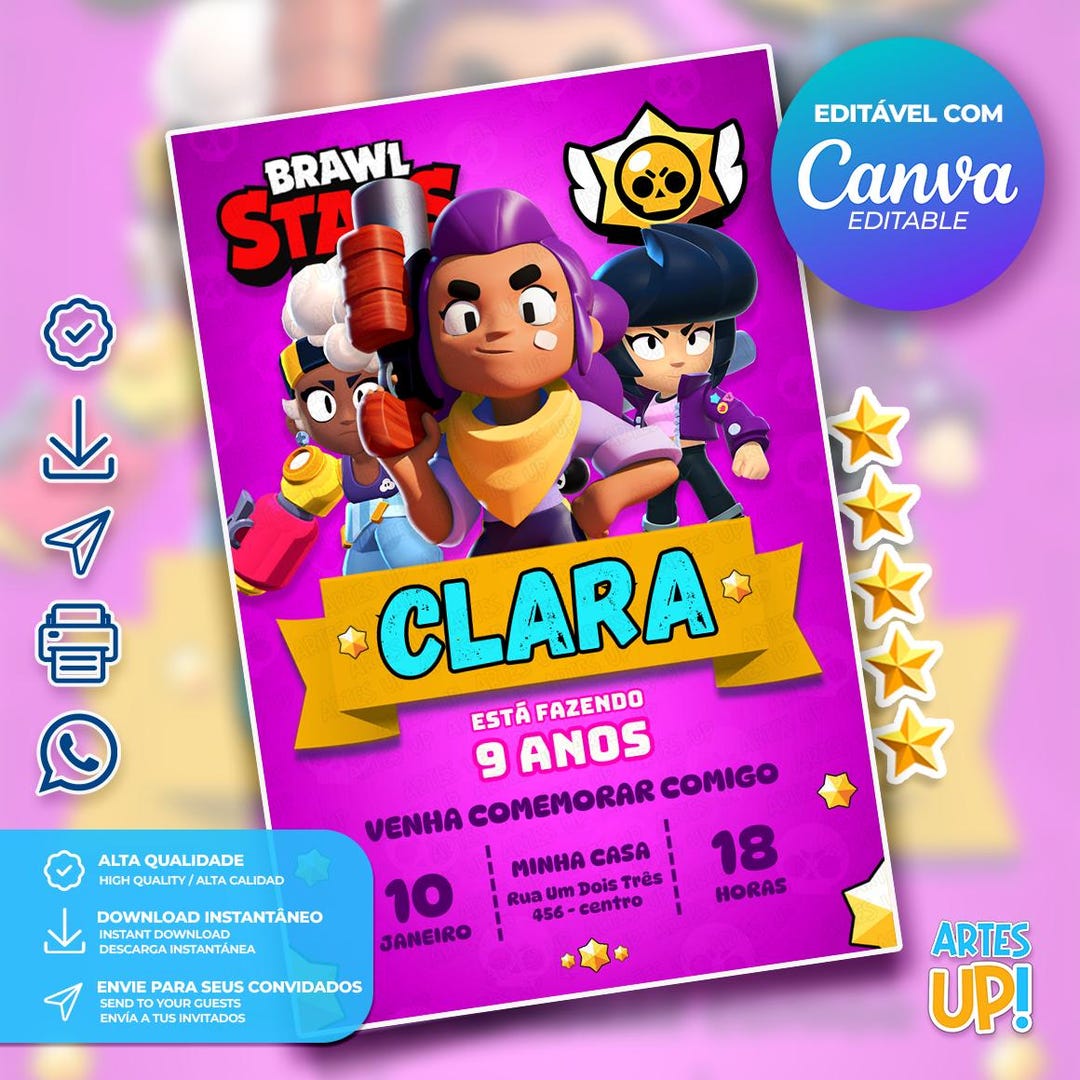 Editable Brawl Stars Birthday Invitation | Brawl Stars Girl Digital ...
