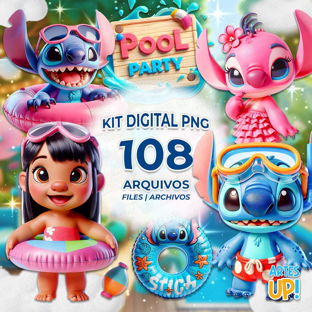 Lilo and Stitch Pool Party PNG Clipart Pack | Digital Kit PNG Lilo and ...