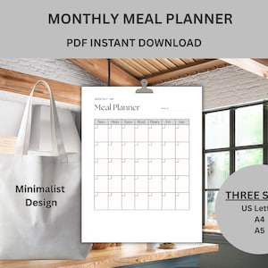 Monthly Meal Planner, Printable Minimalist Meal Organizer, PDF Instant ...