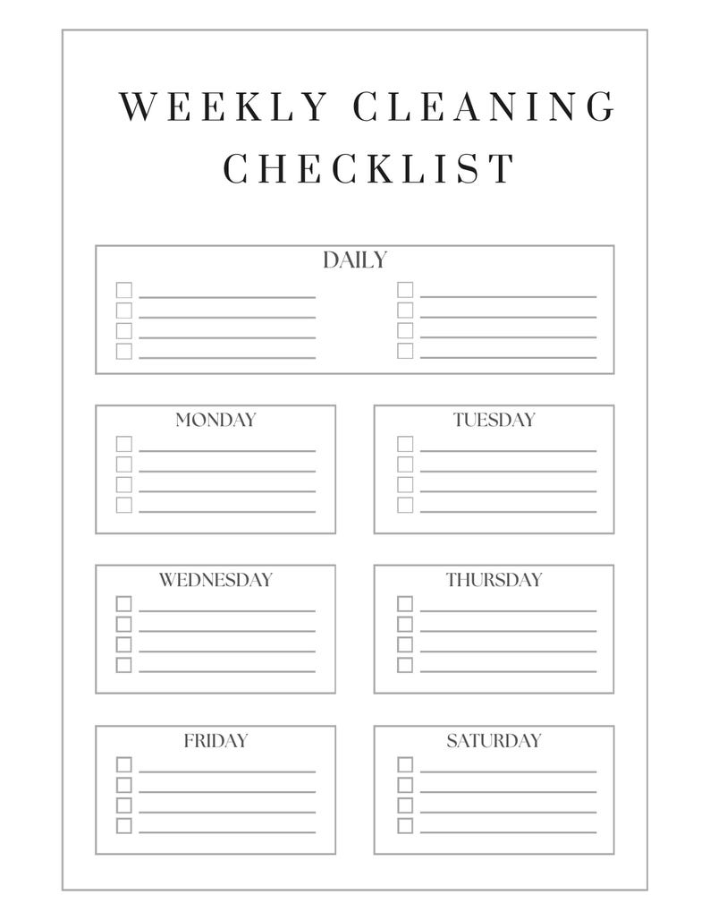 Weekly Cleaning Checklist, Printable Weekly Chores Organizer, PDF ...