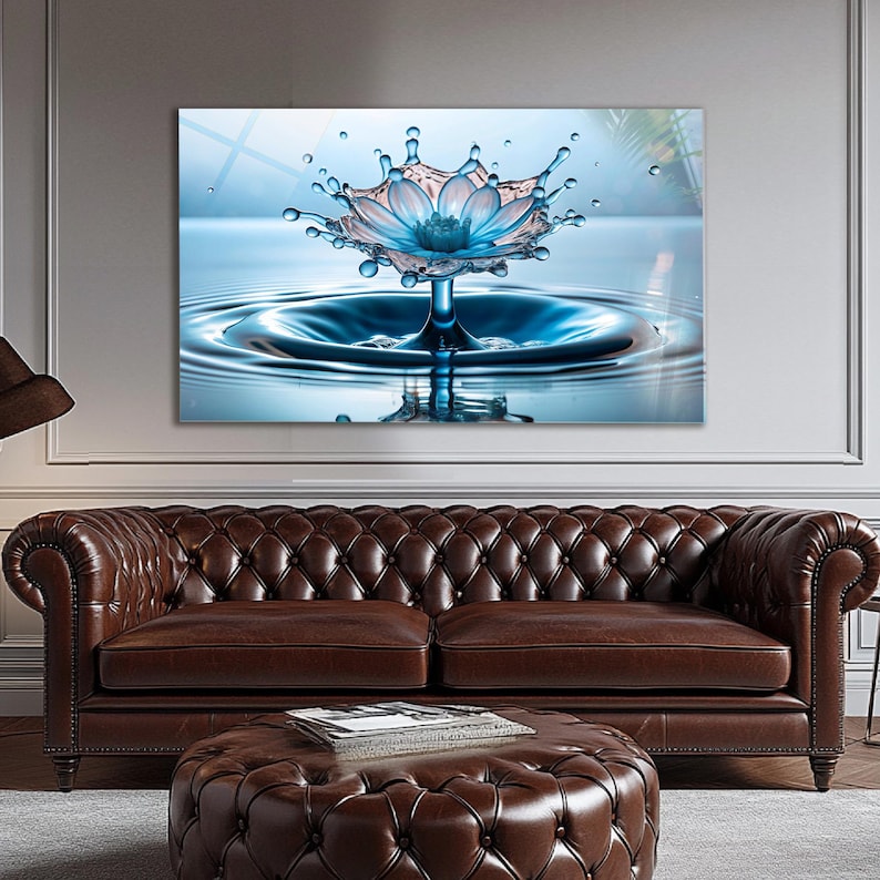 Tempered Glass Wall Art –abstract Water Drop Lotus, Extra Large Wall ...