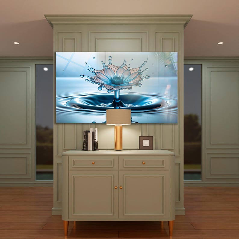 Tempered Glass Wall Art –abstract Water Drop Lotus, Extra Large Wall ...