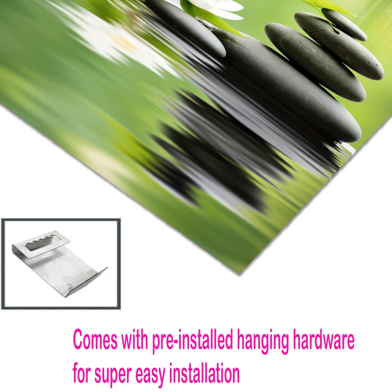 Tempered Glass Wall Art :green Zen Stones and Lotus -spa Wall Decor ...