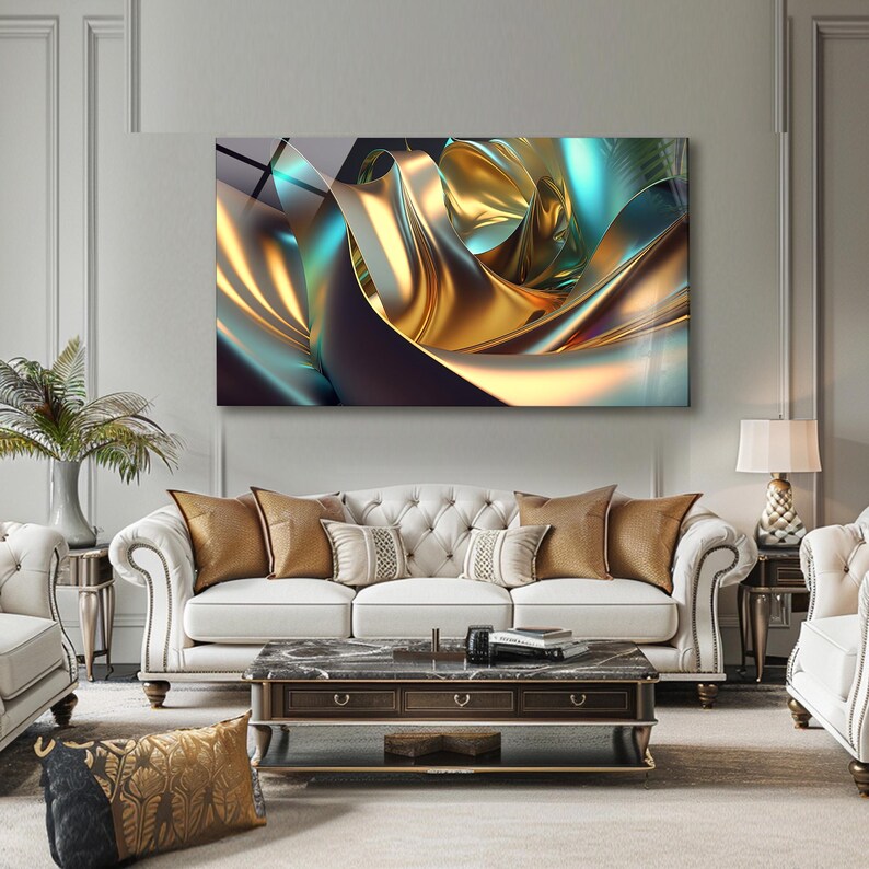 Tempered Glass Wall Art: Metallic Abstract Design, Extra Large Wall Art ...