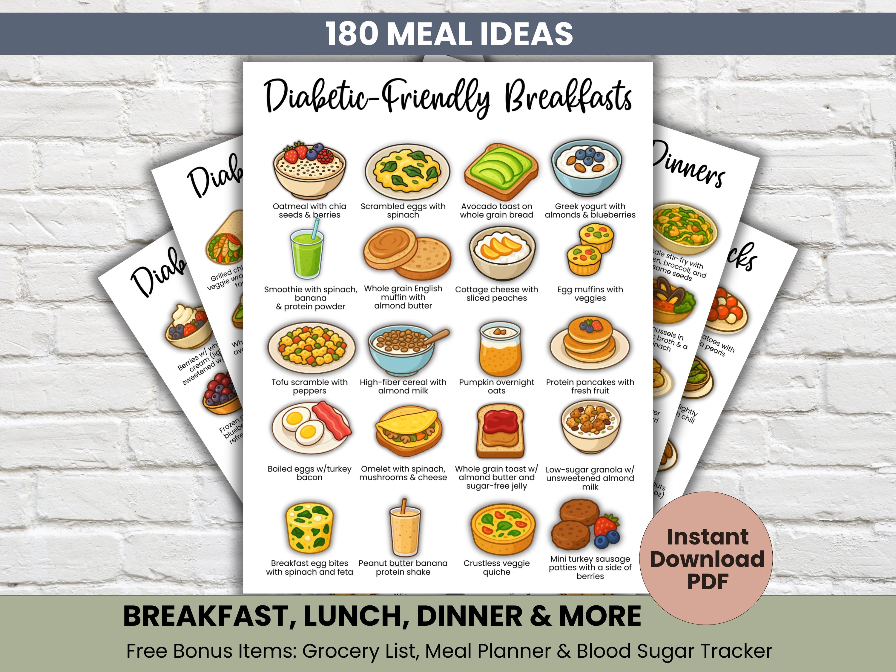 Diabetic Food List Printable – Diabetes Meal Planning Chart, Low Carb ...