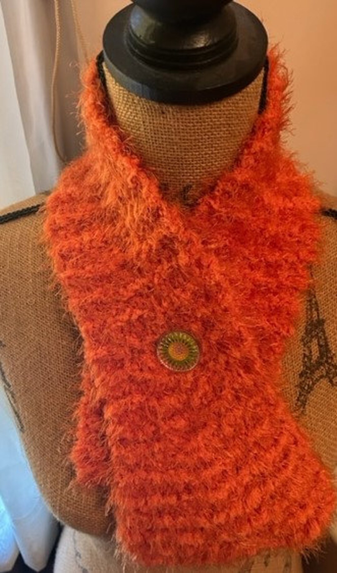Women's Burnt Orange Neck Warmer/scarf With Orange Czech Glass Button ...