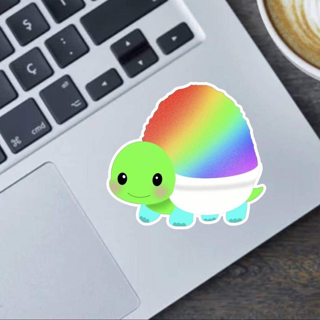 Rainbow Snow Cone Turtle – Hand Drawn Cute Fruit Animal Sticker, Magnet ...