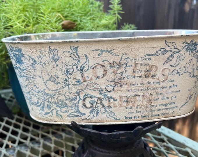 Bleu Belle Vintage French Tin Bin Turquoise Scrollwork, 9" X 8.5"decor ...