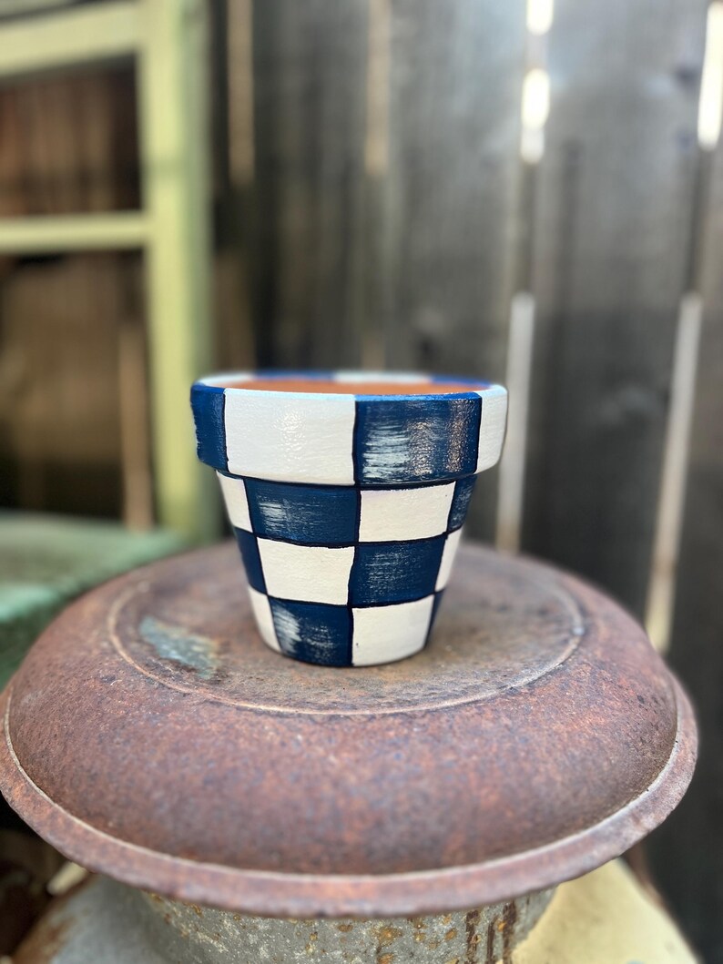 Black and White Vertical Striped Garden Pot/ Gold/ Checkered ...