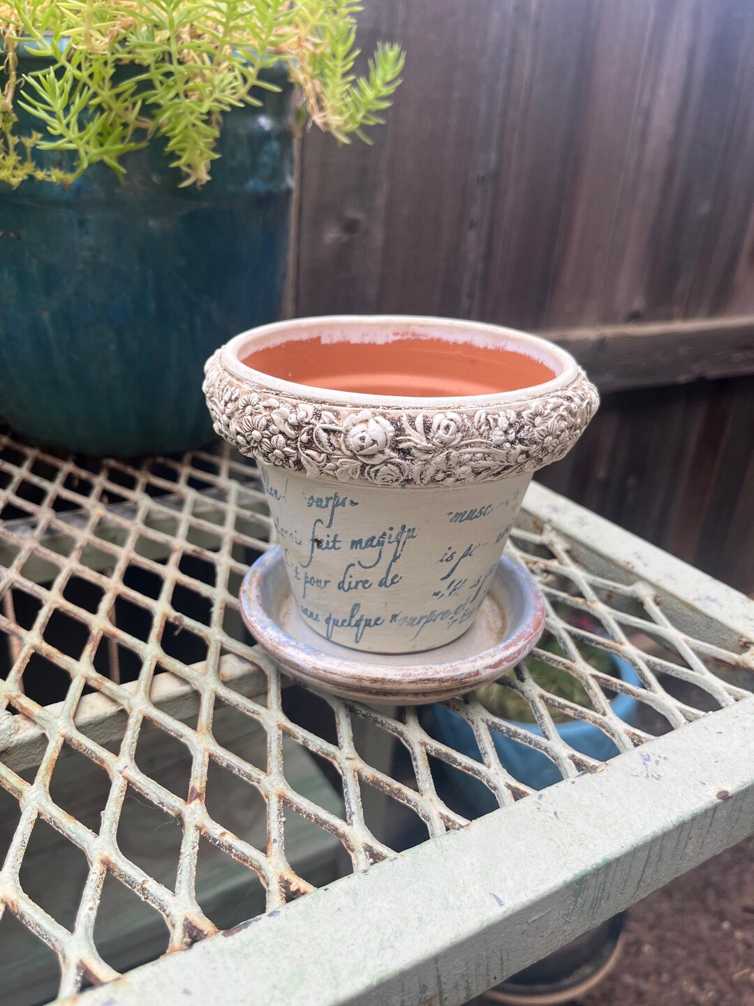 French Country Small Planter Pot With IOD Mould/garden/decor/ Painted ...