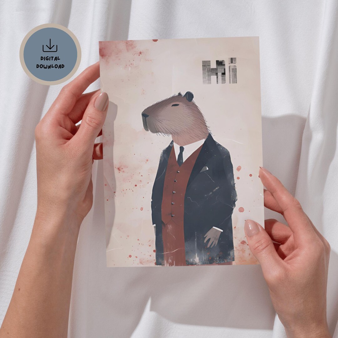 Capybara Wall Art, Printable Poster Capybara Hi, Animal Print, Digital ...
