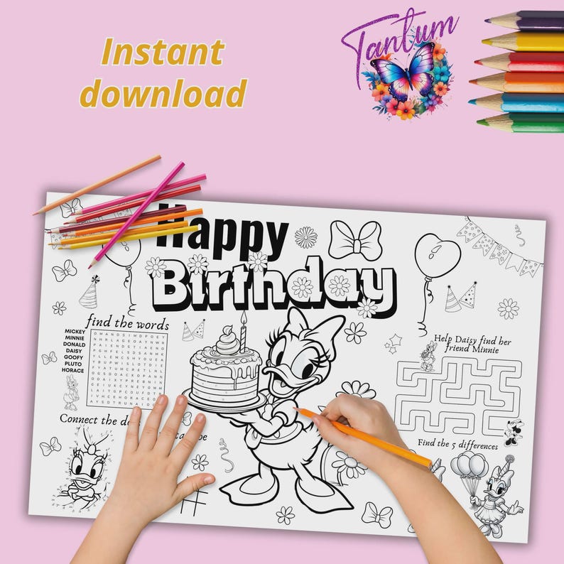 Daisy Duck Birthday Coloring Placemat, Party Activity (instant Download ...