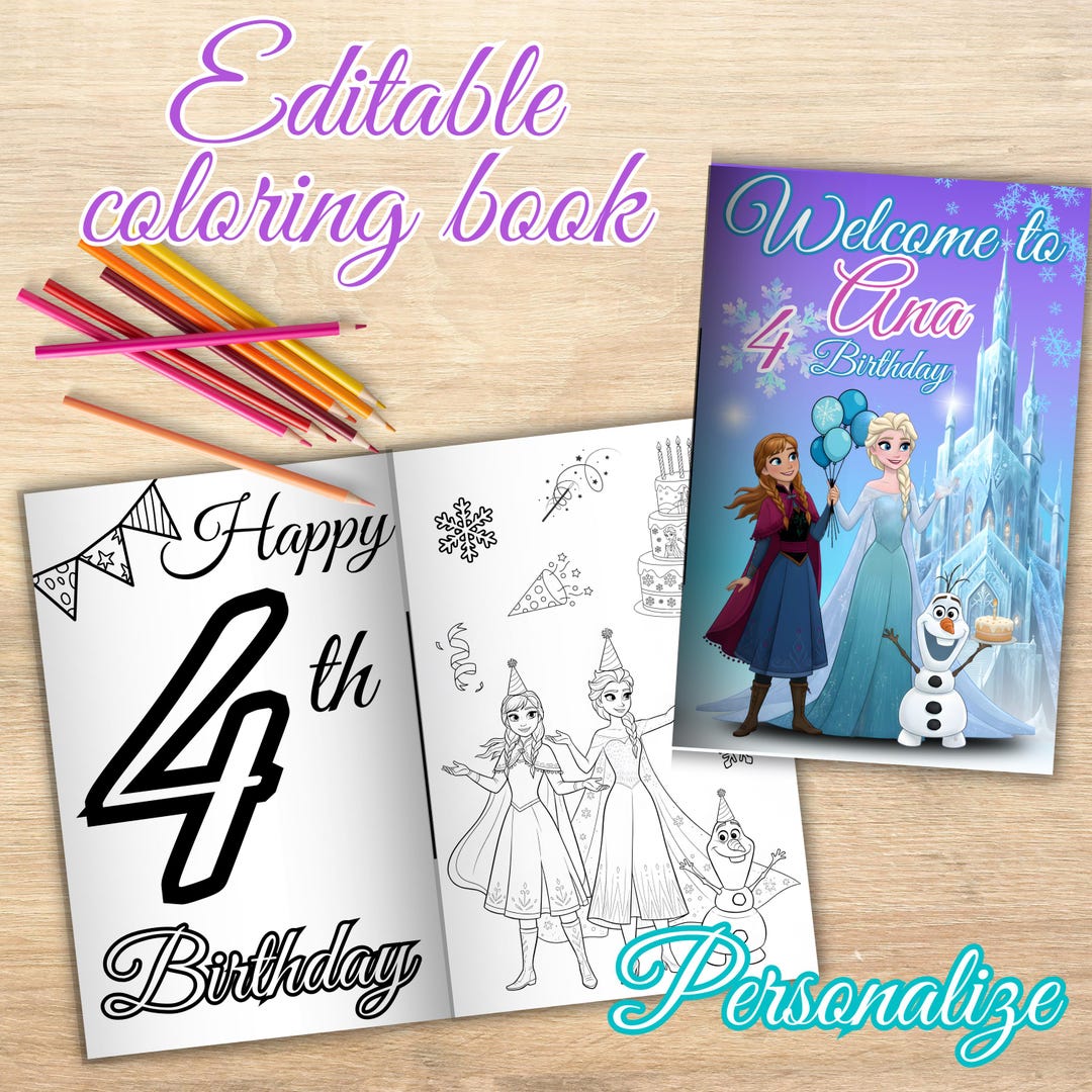 Editable Frozencoloring Book, Disney Princesses Party Favor (digital ...