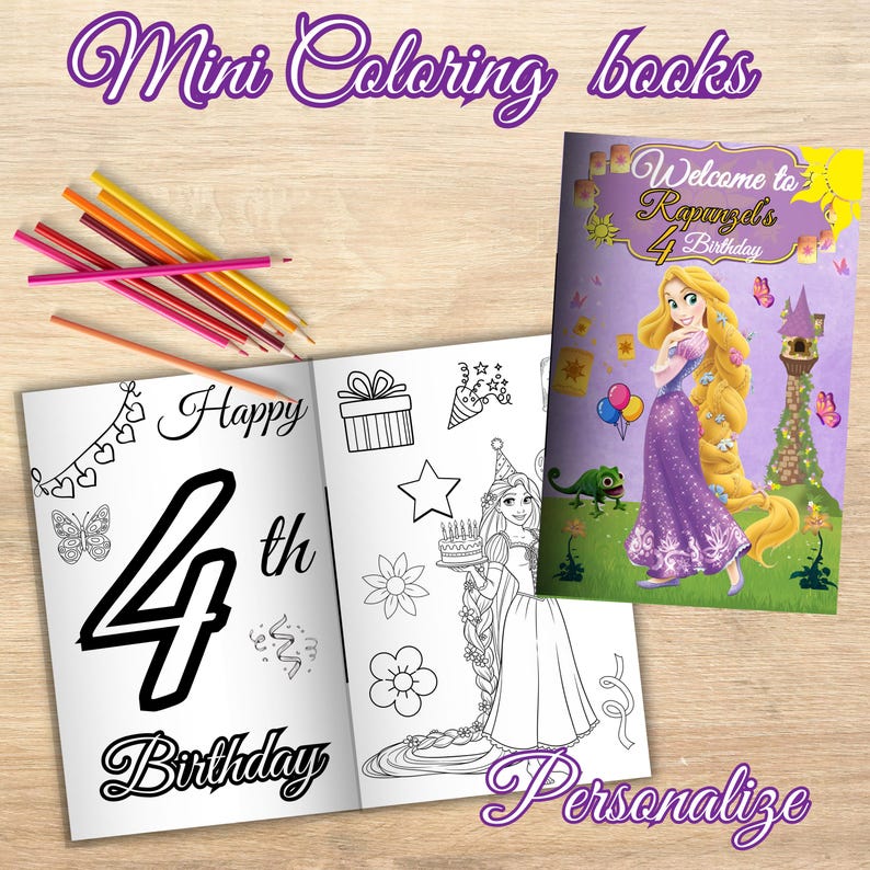 Editable Rapunzel Coloring Book, Party Favors (digital Printable) R36 ...