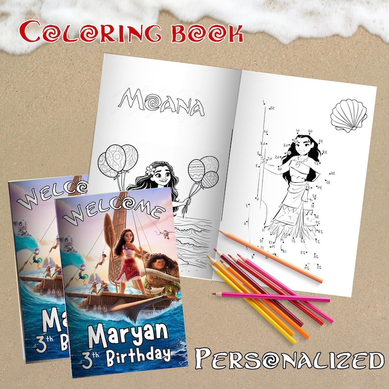 Editable Moana Mini Coloing Book, Moana 2 Coloring Book, Vaiana 2party ...
