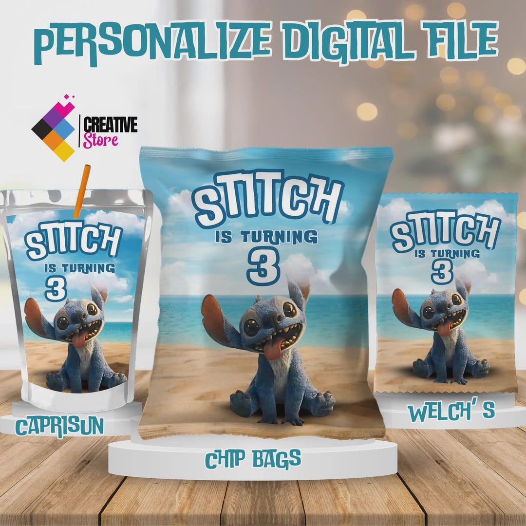 Editable Stitch Party Pack, Stitch Potato Chip Bag, Stitch Caprisun ...