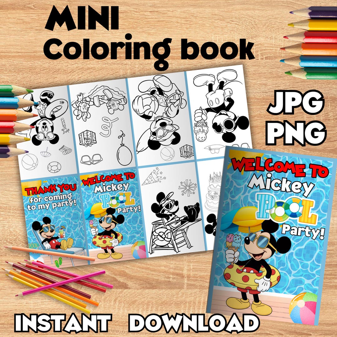 Mickey Pool Party Coloring Book, Printable Birthday (instant Download ...