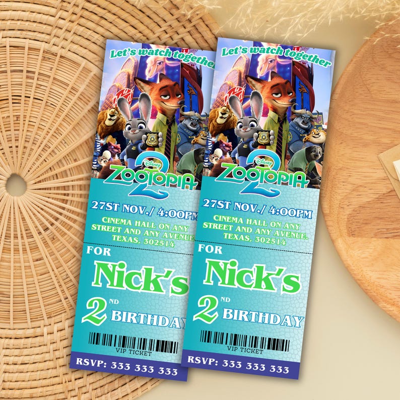 Zootopia 2 Birthday Ticket Invitation, Printable, EDITABLE DIGITAL FILE ...