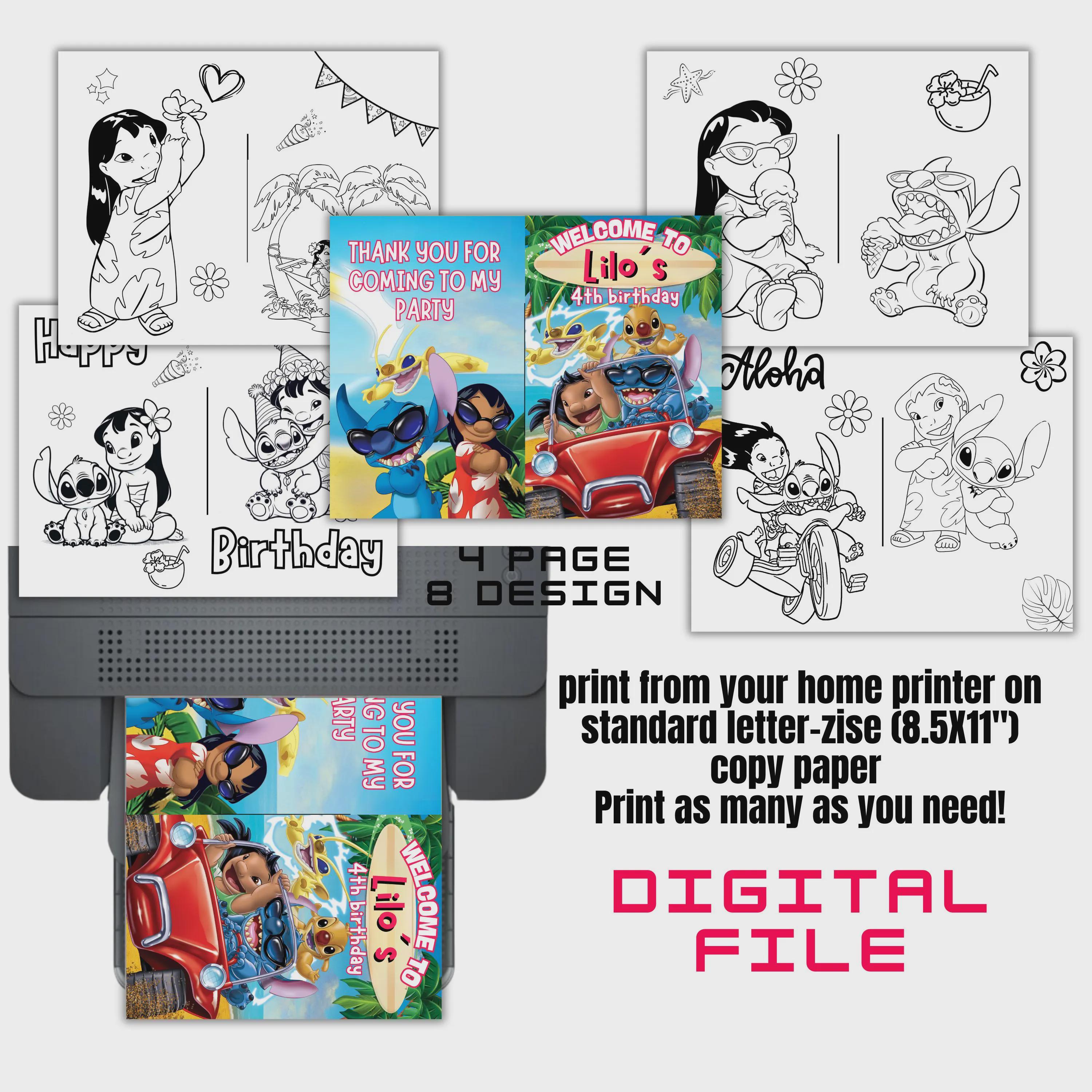 Editable Lilo and Stitch Birthday Coloring Book, Party Favors (digital ...