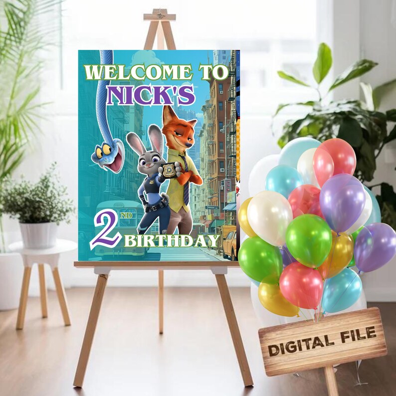 Zootopia2 Birthday Welcome Sign, Zootopia Editable Party Poster ...